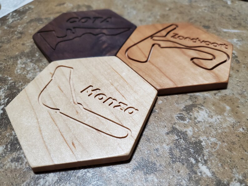Formula 1 Hardwood Coasters - 6 Pack Hexagon. PICK YOUR TRACKS! - Etsy
