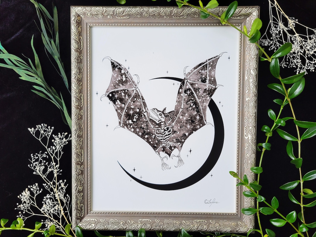 Skeleton Bat Familiar Fine Art Print, Witchy Aesthetic, Halloween Art ...