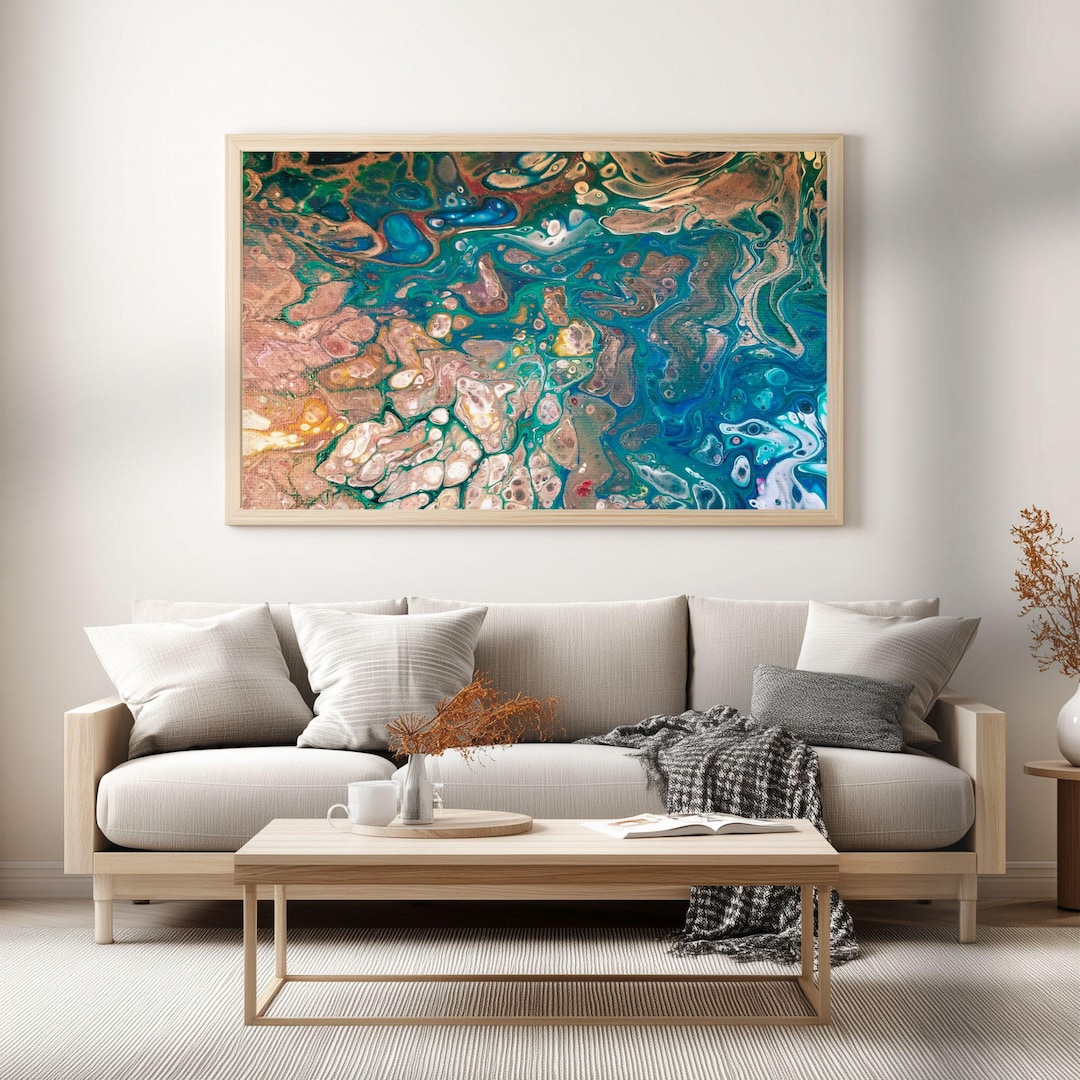 Coastal Abstract Art Print: Teal Terracotta Beach Rocks Wall Decor - Etsy