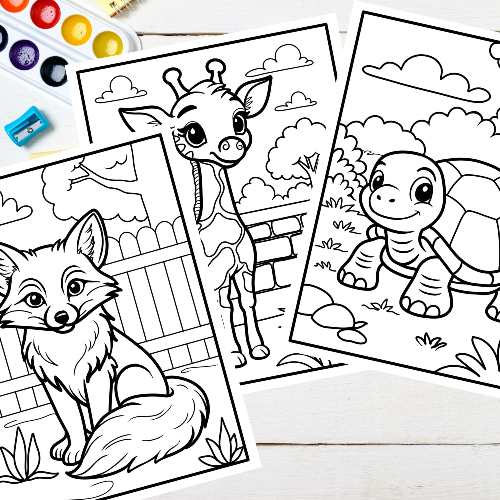 Zoo Animals Coloring Pages, Fun Bold Designs (PNG, PDF) - Etsy