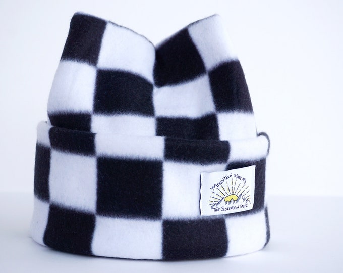 Steezy Checker Print Super Cozy and Soft Retro Fleece 4 Point Beanie ...