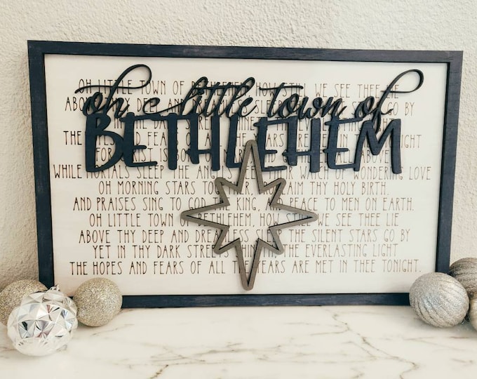 Oh Little Town of Bethlehem Sign Holiday Home Decor Layered Christmas ...