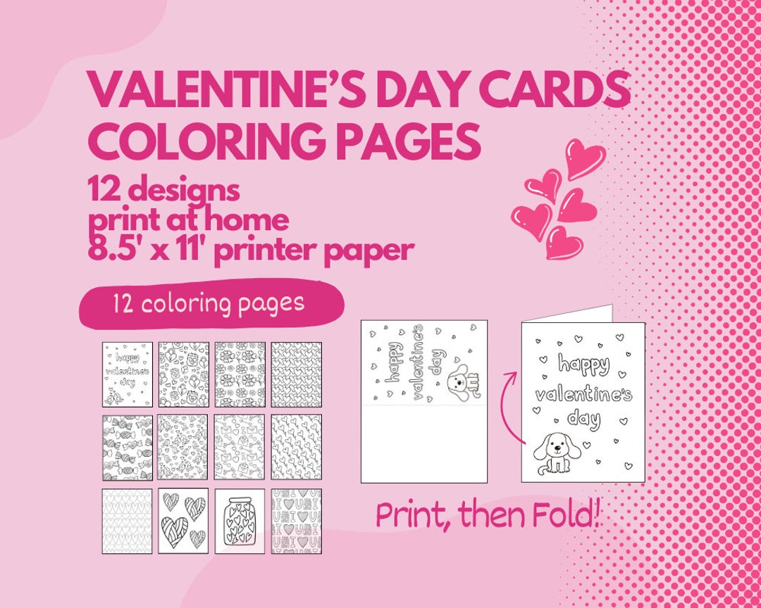 Valentine's Day Cards Coloring Pages - Printable Activity (PDF Digital ...