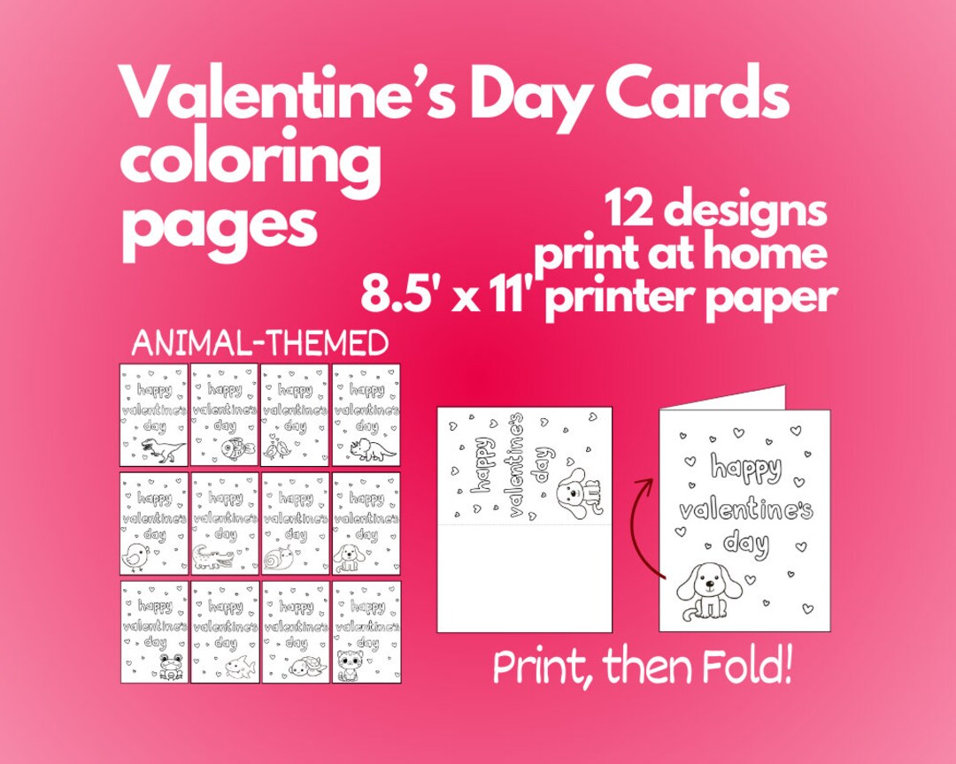 Valentine's Day Cards - ANIMAL THEMED - Printable Valentine's Coloring ...