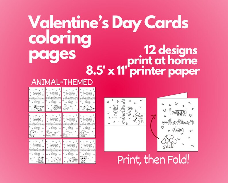 Animal Valentine's Day Cards – Printable Coloring Pages (PDF Digital ...