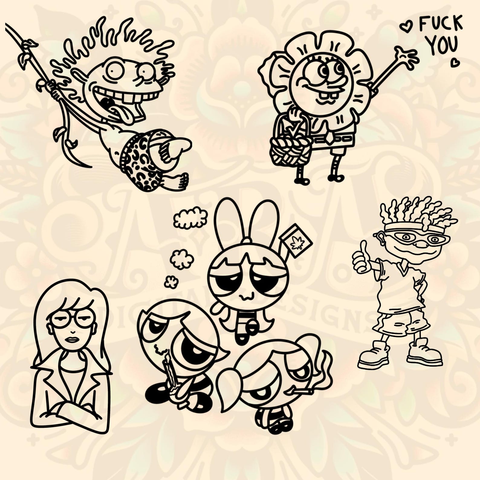 20 90’s Cartoon Flash Tattoos Stamps Procreate Tattoo Stamps Brushes - Etsy