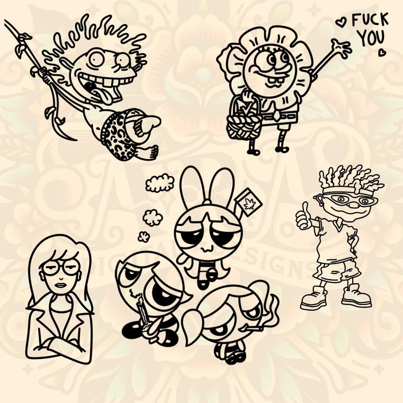 20 90’s Cartoon Flash Tattoos Stamps Procreate Tattoo Stamps Brushes - Etsy