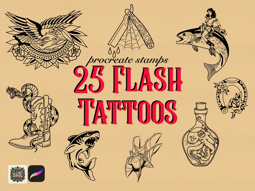 25 Flash Tattoos Stamps Procreate Tattoo Stamps Procreate Tattoo Brushes - Etsy