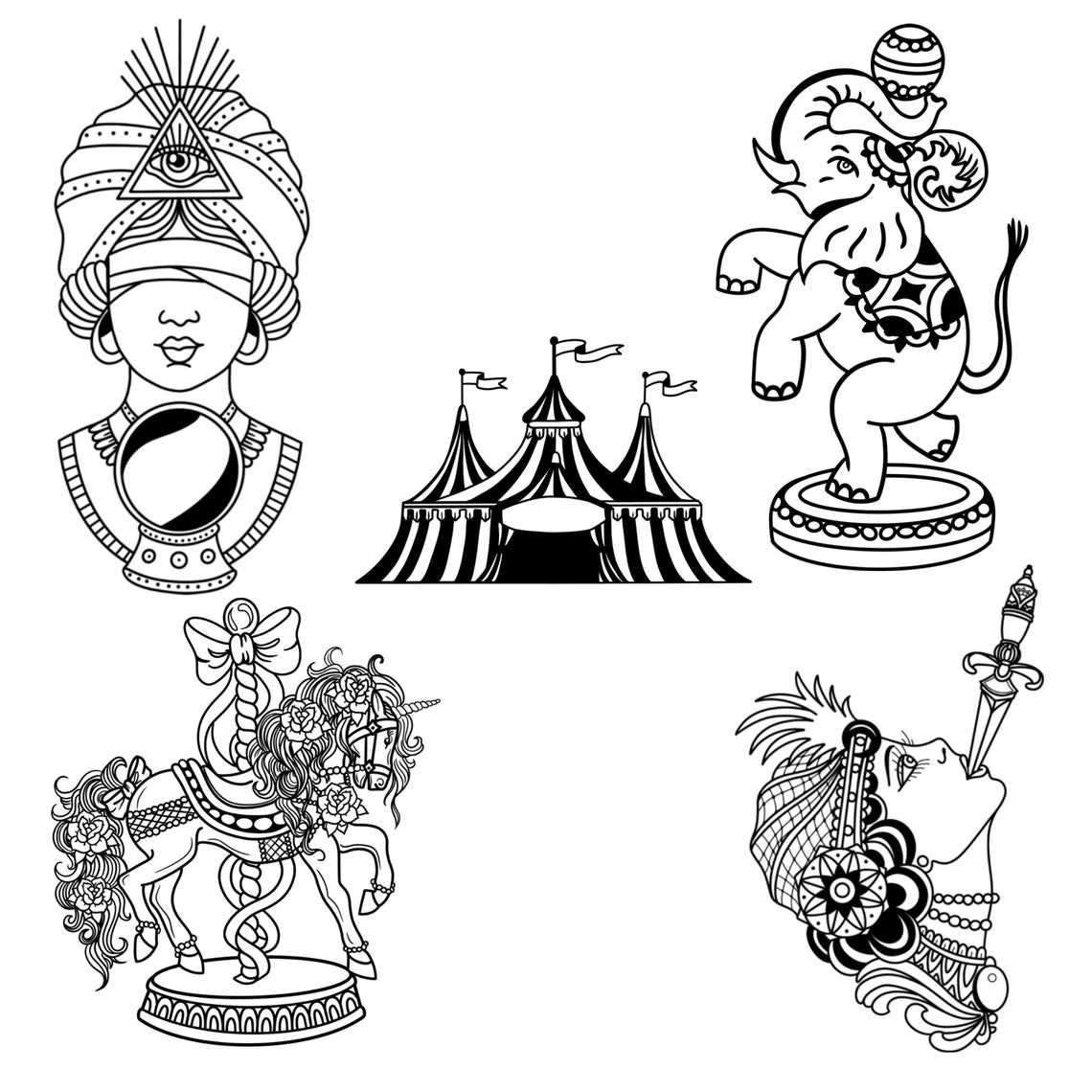 Circus Flash Tattoo Stamps: Procreate Tattoo Brushes (digital Download ...