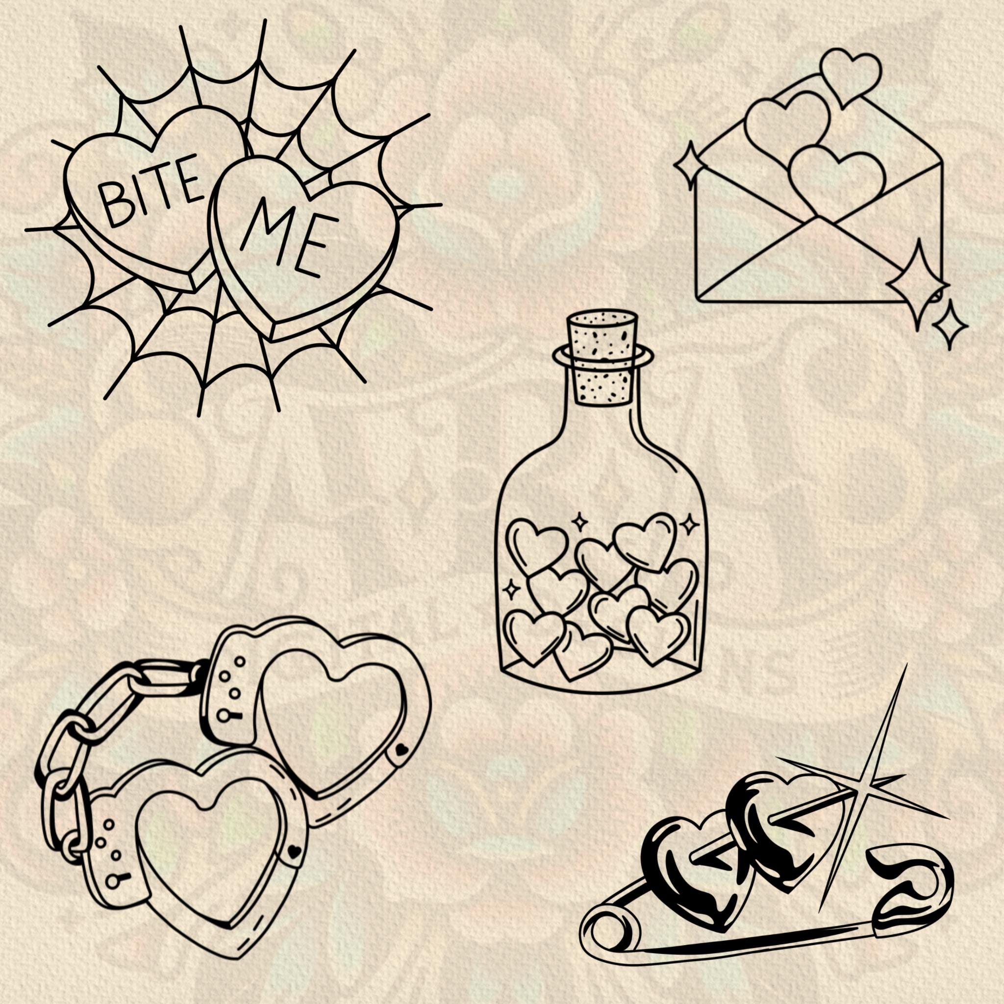 Valentine’s Day Flash Tattoos Stamps Procreate Tattoo Stamps Procreate ...