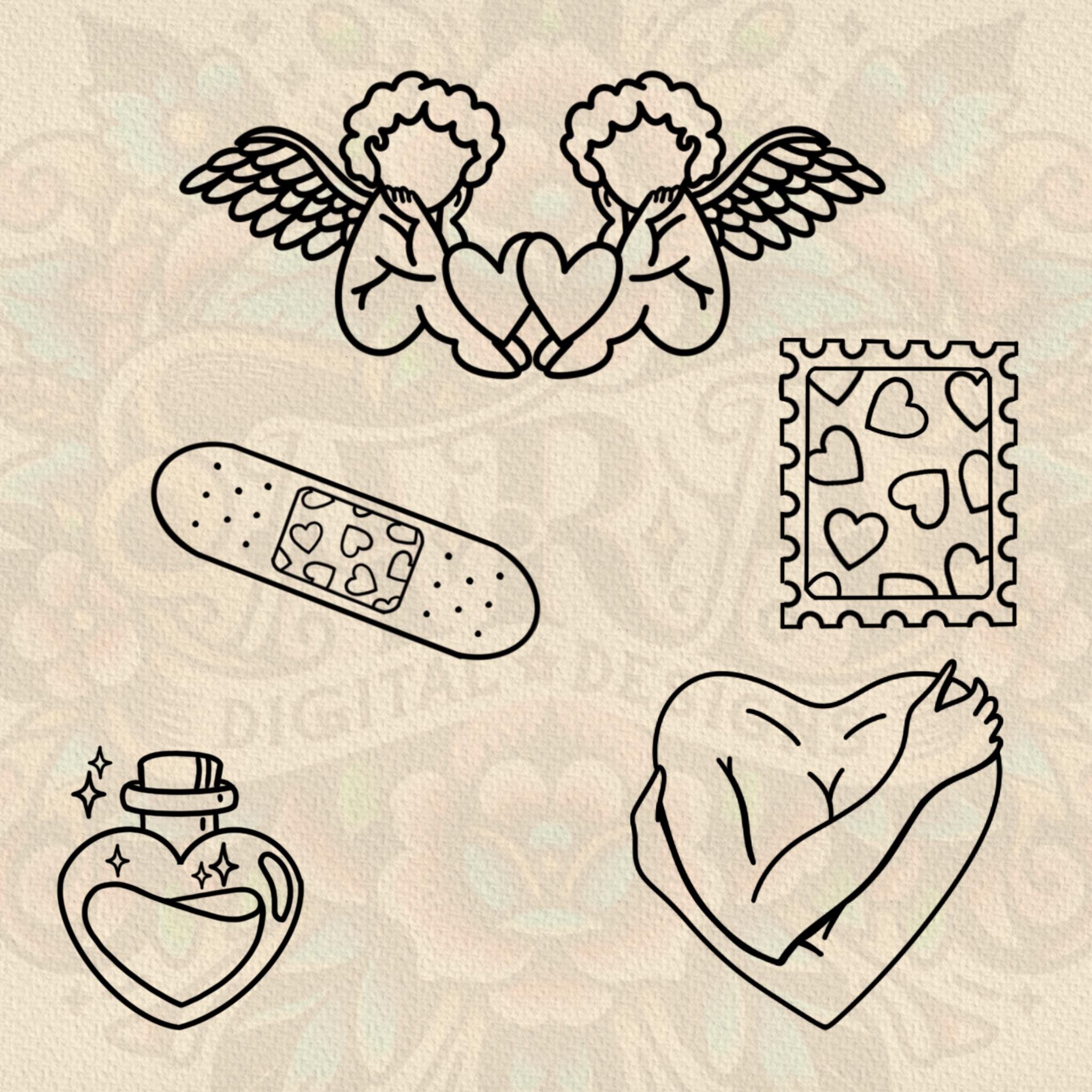 Valentine’s Day Flash Tattoos Stamps Procreate Tattoo Stamps Procreate ...