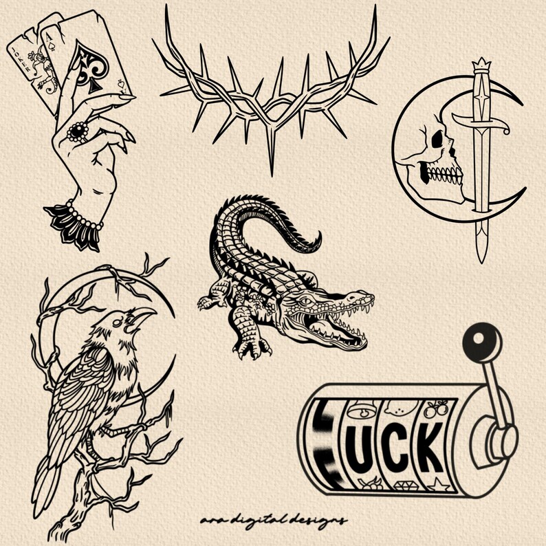 30 Friday the 13th Flash Tattoos Spooky Stamps Procreate Tattoo Stamps ...