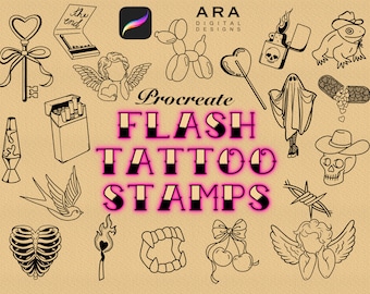 25 Cottagecore Flash Tattoo Procreate Brushes Procreate Stamps Patchwork Tattoos Frog Tattoo ...