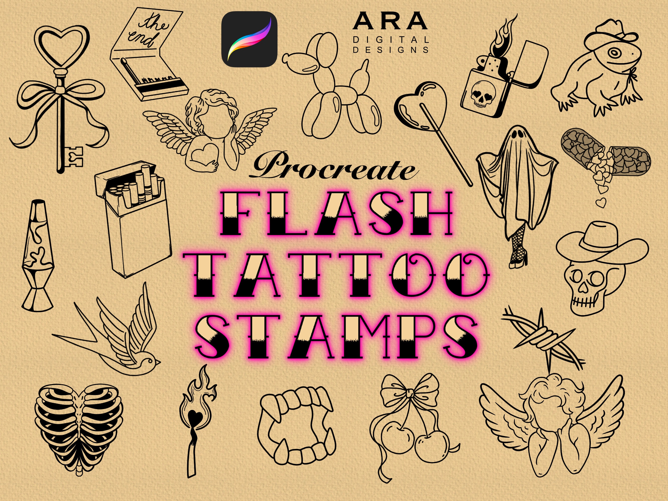 20 Flash Tattoos Stamps Procreate Tattoo Stamps Procreate Tattoo ...