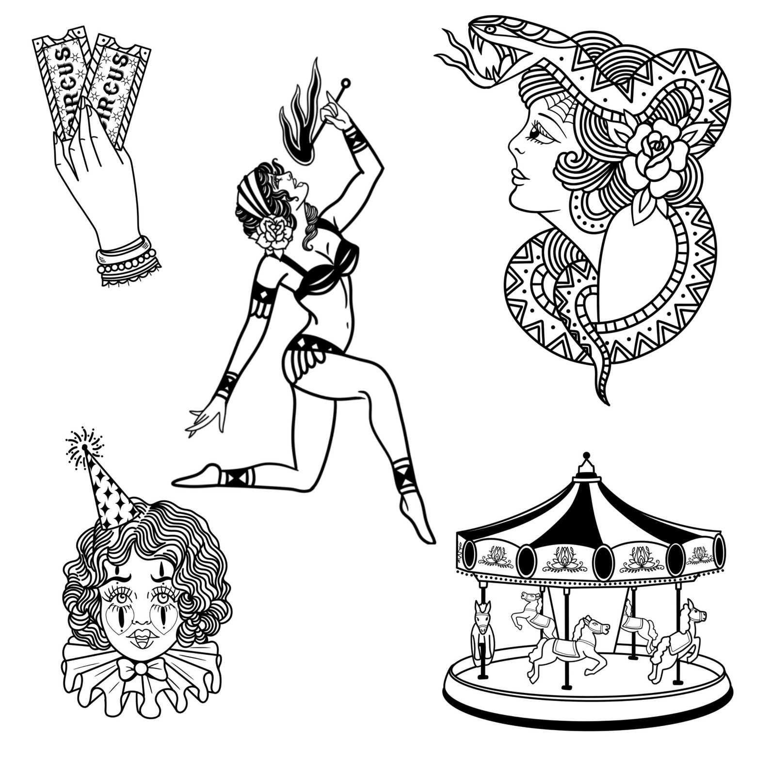 Circus Flash Tattoo Stamps: Procreate Tattoo Brushes (digital Download ...