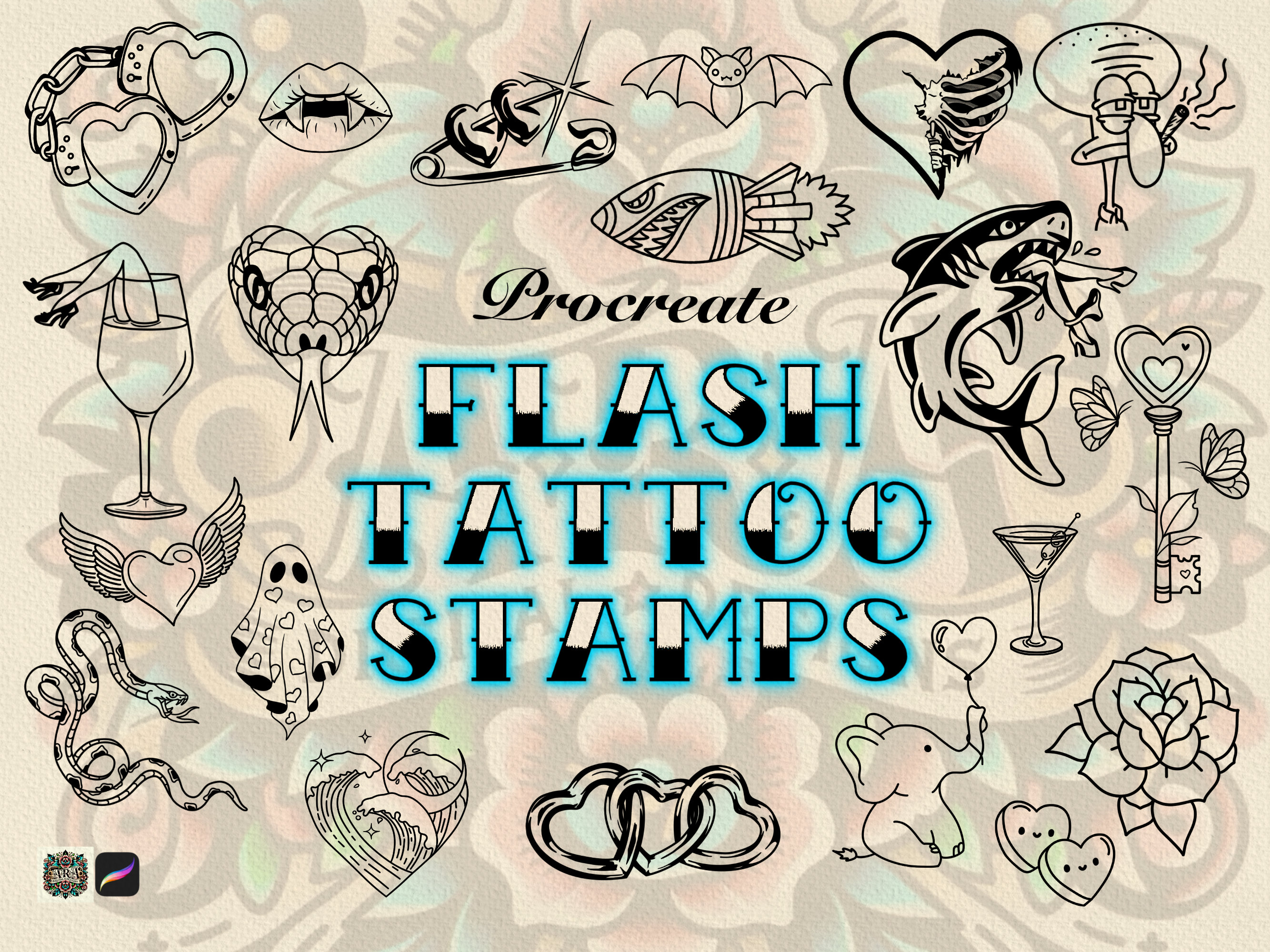 20 Flash Tattoos Stamps Procreate Tattoo Stamps Procreate Tattoo ...