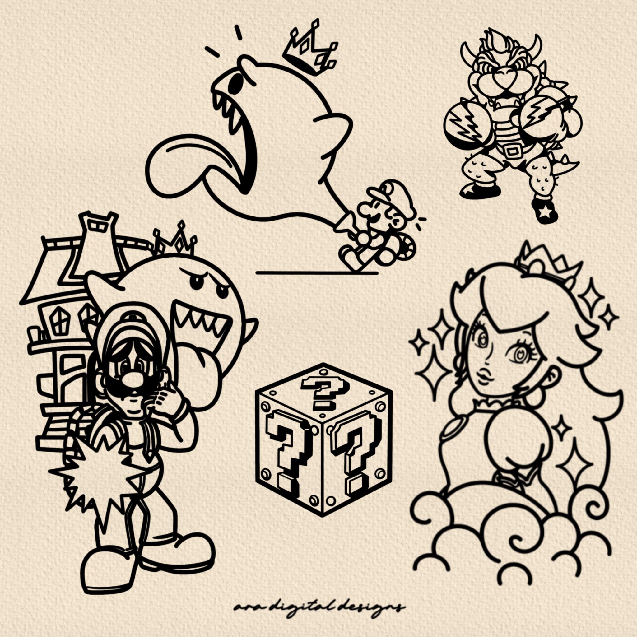 20 Super Mario Bros Flash Tattoos Stamps Procreate Tattoo Stamps ...