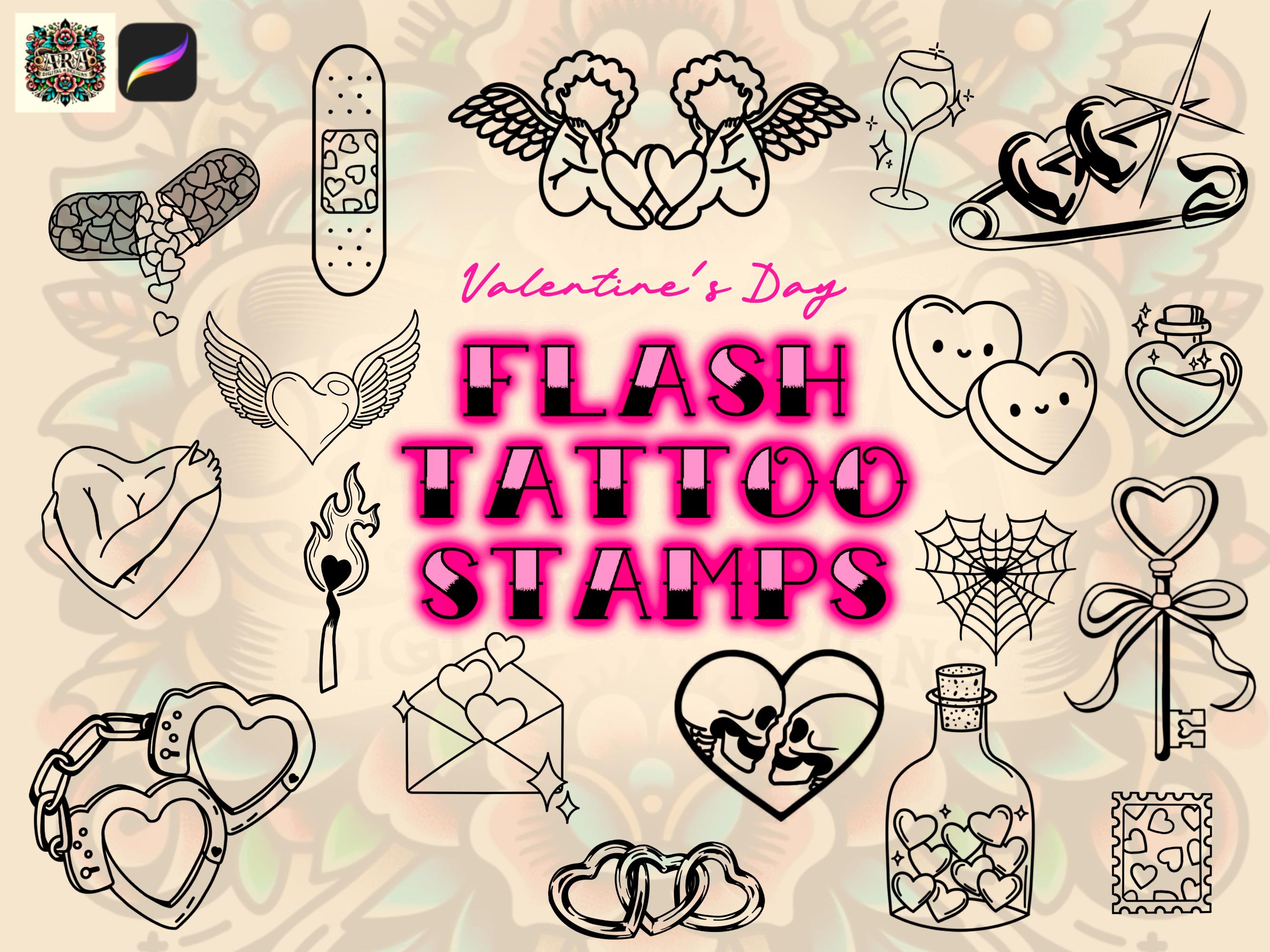 Valentine’s Day Flash Tattoos Stamps Procreate Tattoo Stamps Procreate ...