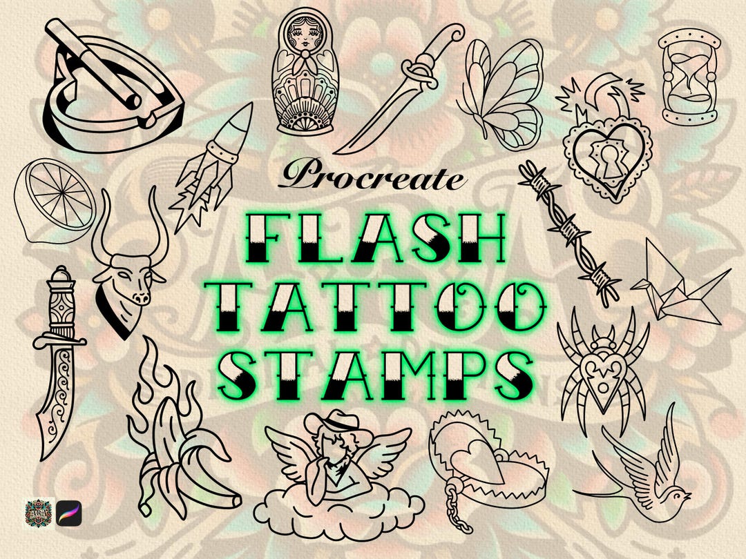 20 Flash Tattoos Stamps Procreate Tattoo Stamps Procreate Tattoo ...