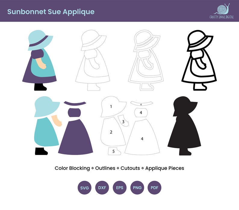 Quilt Applique SVG Laser Cut Files, Sunbonnet Sue Quilt Applique SVG ...