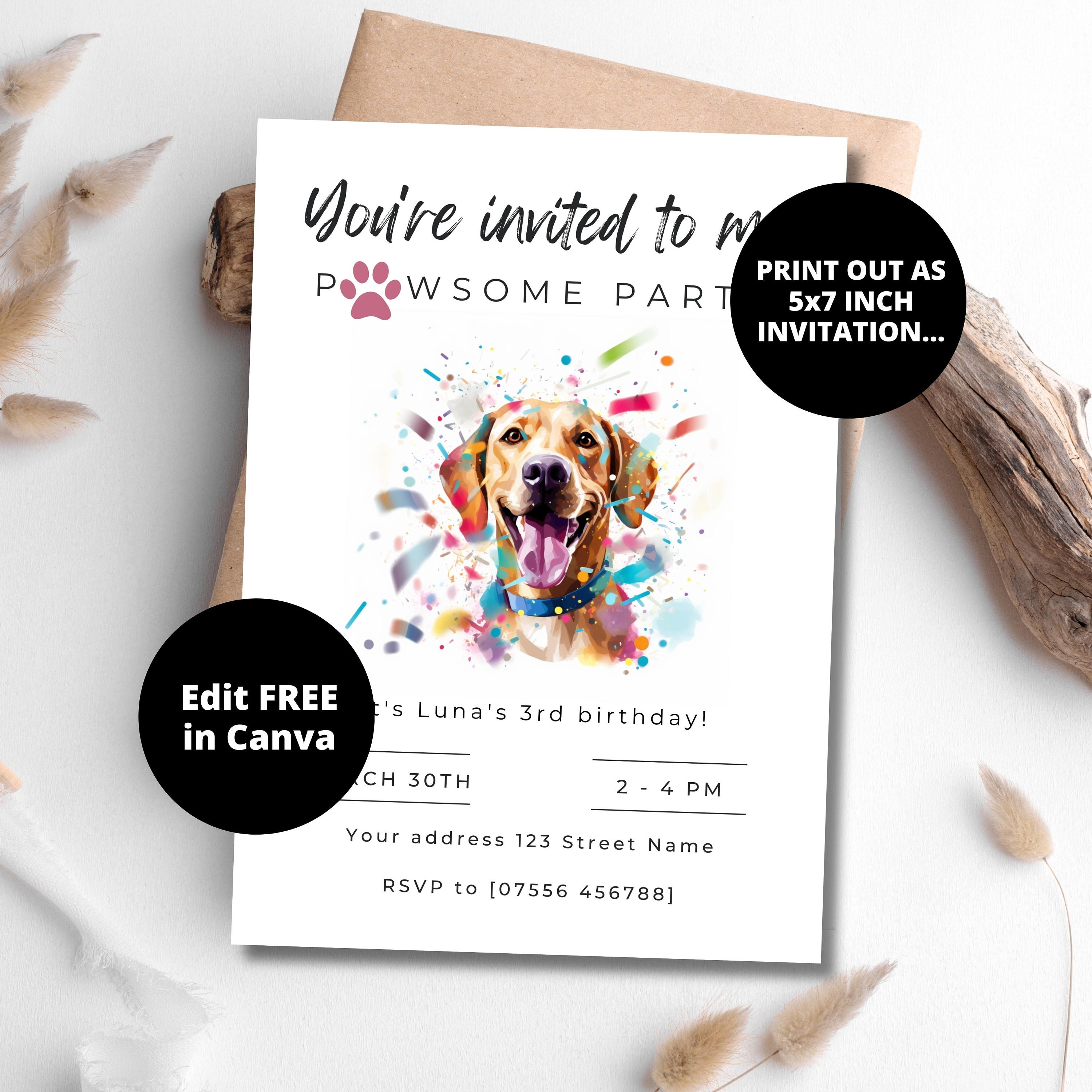 Editable Dog Birthday Party Invitation / Dog Party Invite / Edit in ...