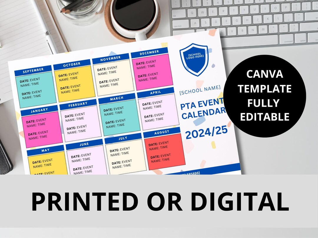 PTA Event Calendar Poster: Editable Canva Template (digital Download ...