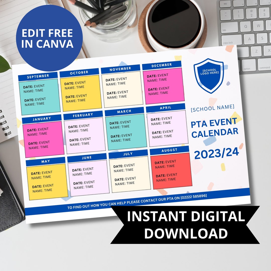 PTA Calendar of Events Flyer / PTA Poster for Monthly Events / Edit ...