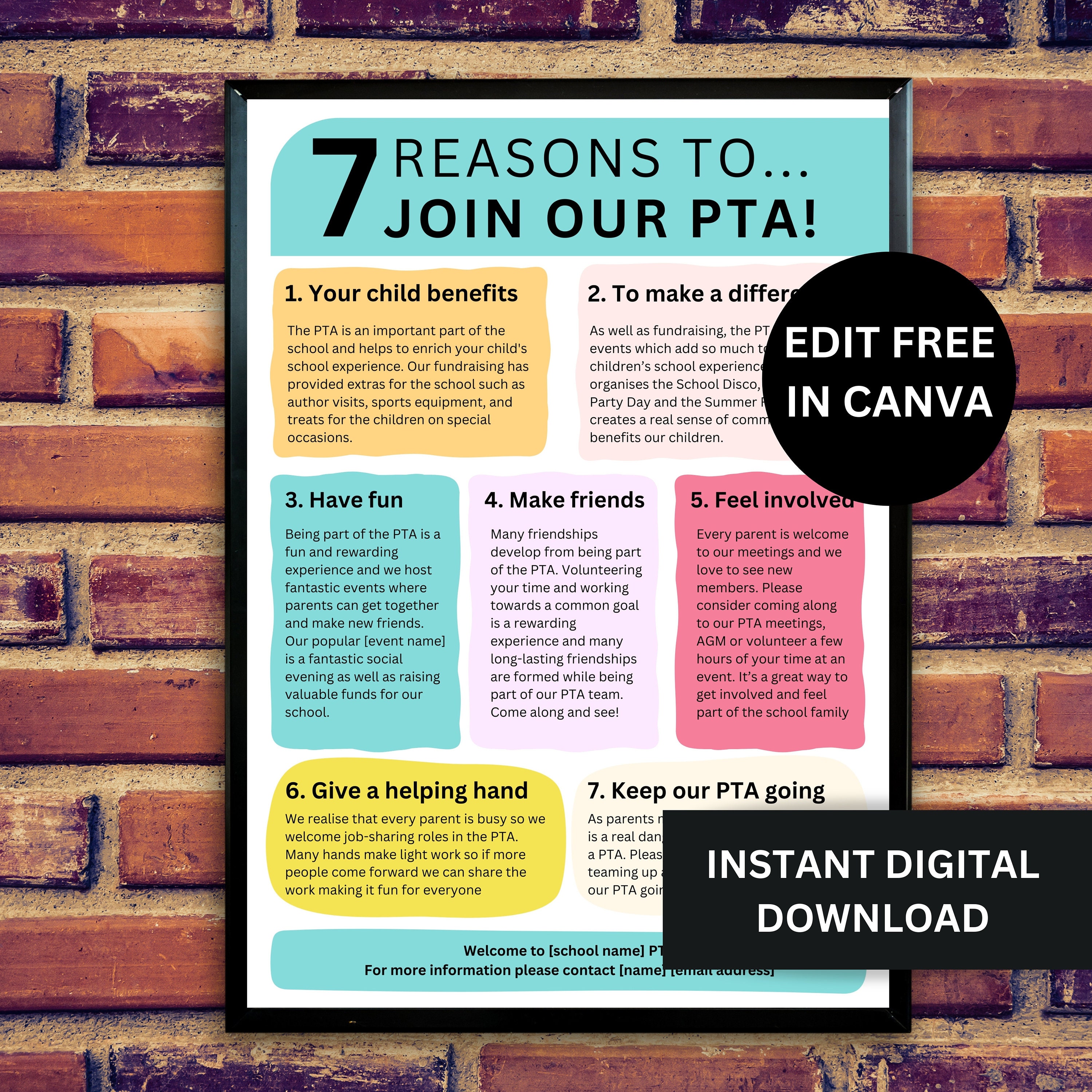 PTA Marketing Poster / Why Join the PTA / Fully Editable Template for A4 or US Letter Poster ...