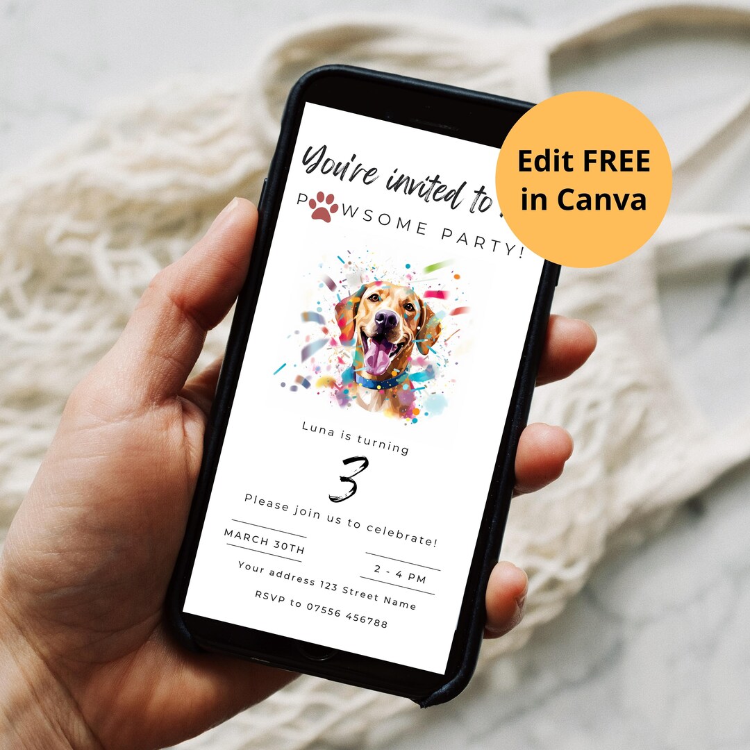 Editable Dog Birthday Party Invitation / Dog Party Invite / Edit in ...