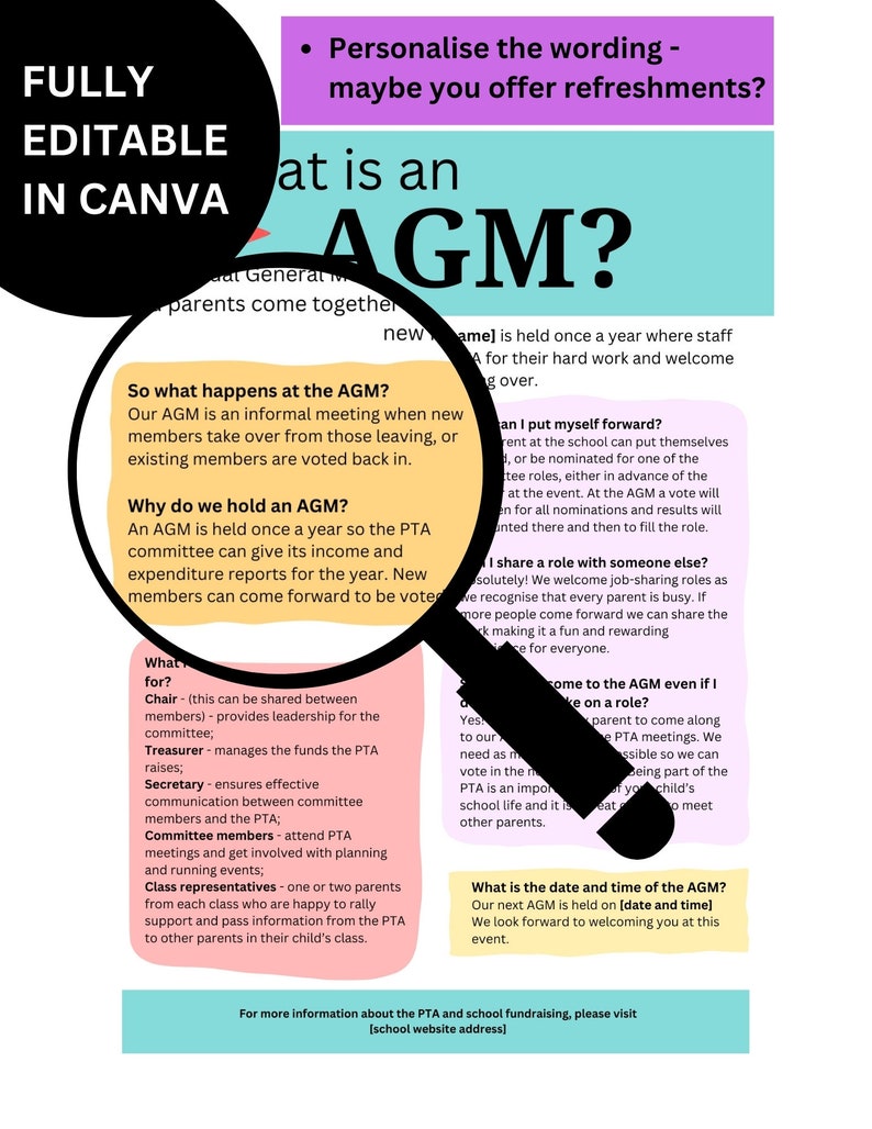 PTA Marketing Poster / What is an AGM / Fully Editable Template for A4 ...