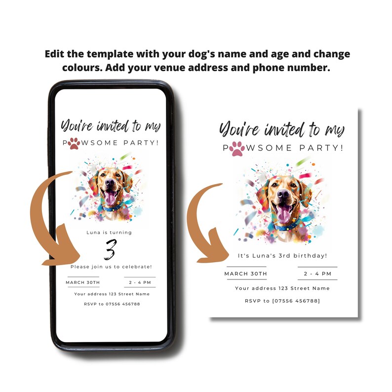 Editable Dog Birthday Party Invitation / Dog Party Invite / Edit in ...