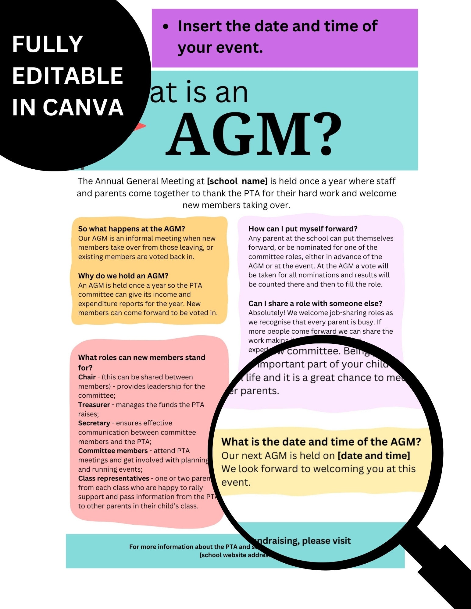 PTA Marketing Poster / What is an AGM / Fully Editable Template for A4 ...