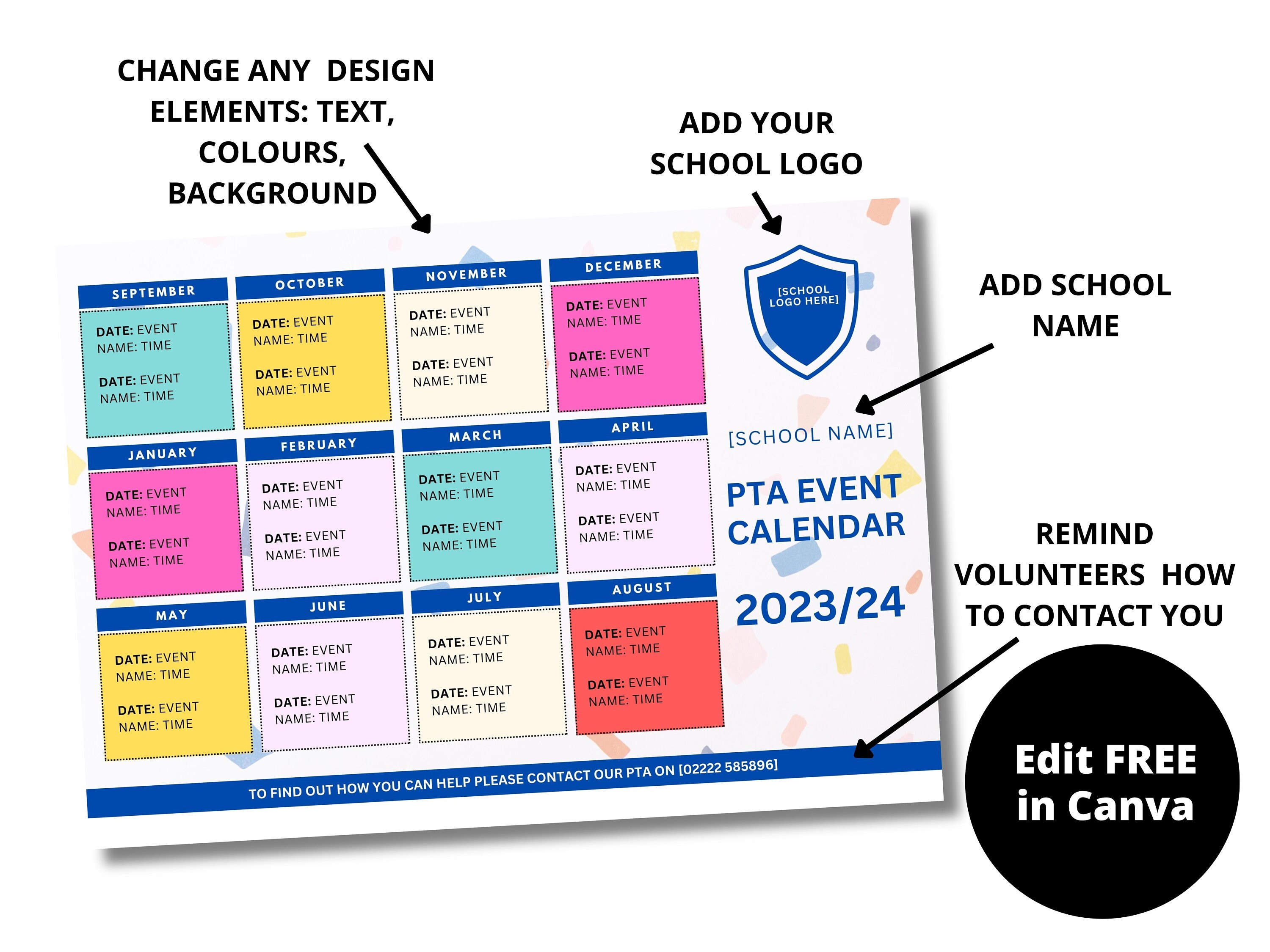 PTA Calendar of Events Flyer / PTA Poster for Monthly Events / Edit ...