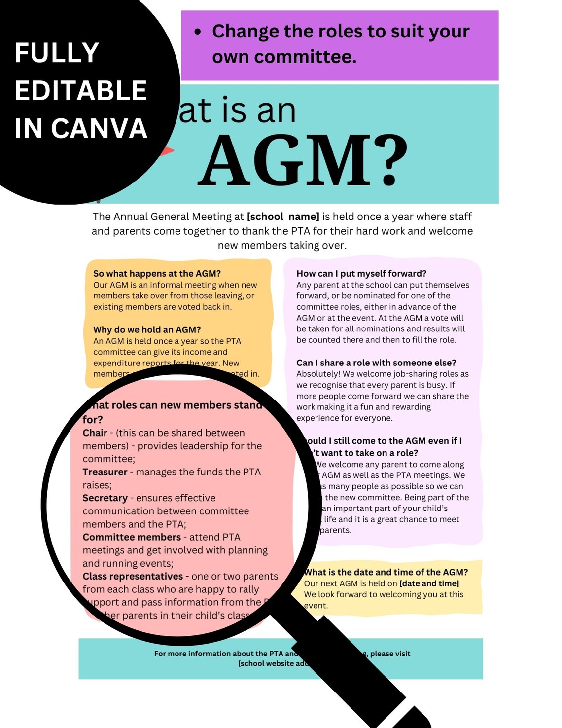 PTA Marketing Poster / What is an AGM / Fully Editable Template for A4 ...