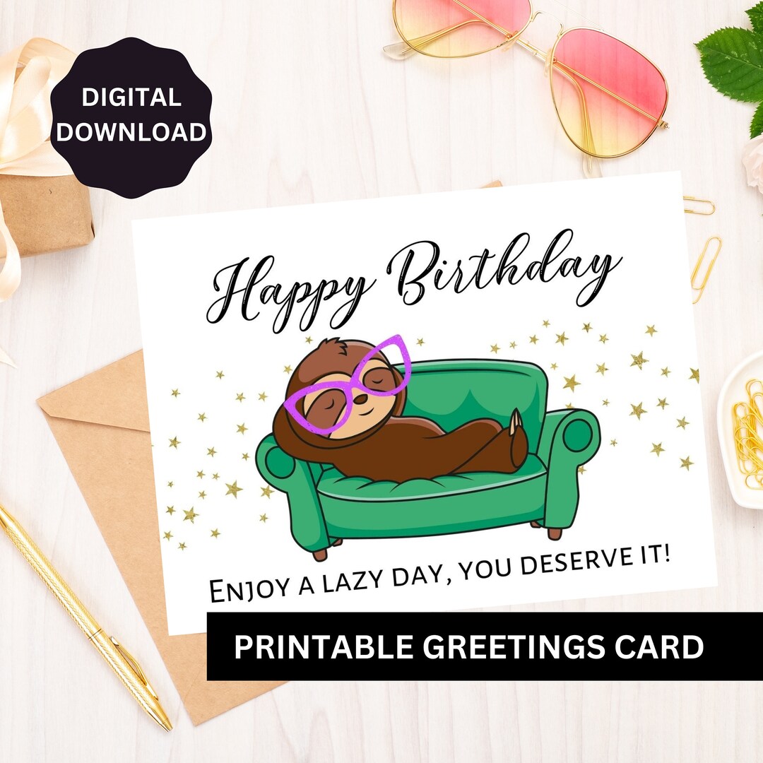 Happy Birthday Printable Card / Cute Sloth Design / Greetings - Etsy