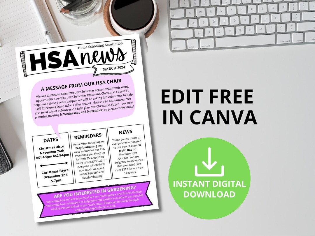 HSA Newsletter Editable Template / Edit Free in Canva / Fully Editable ...