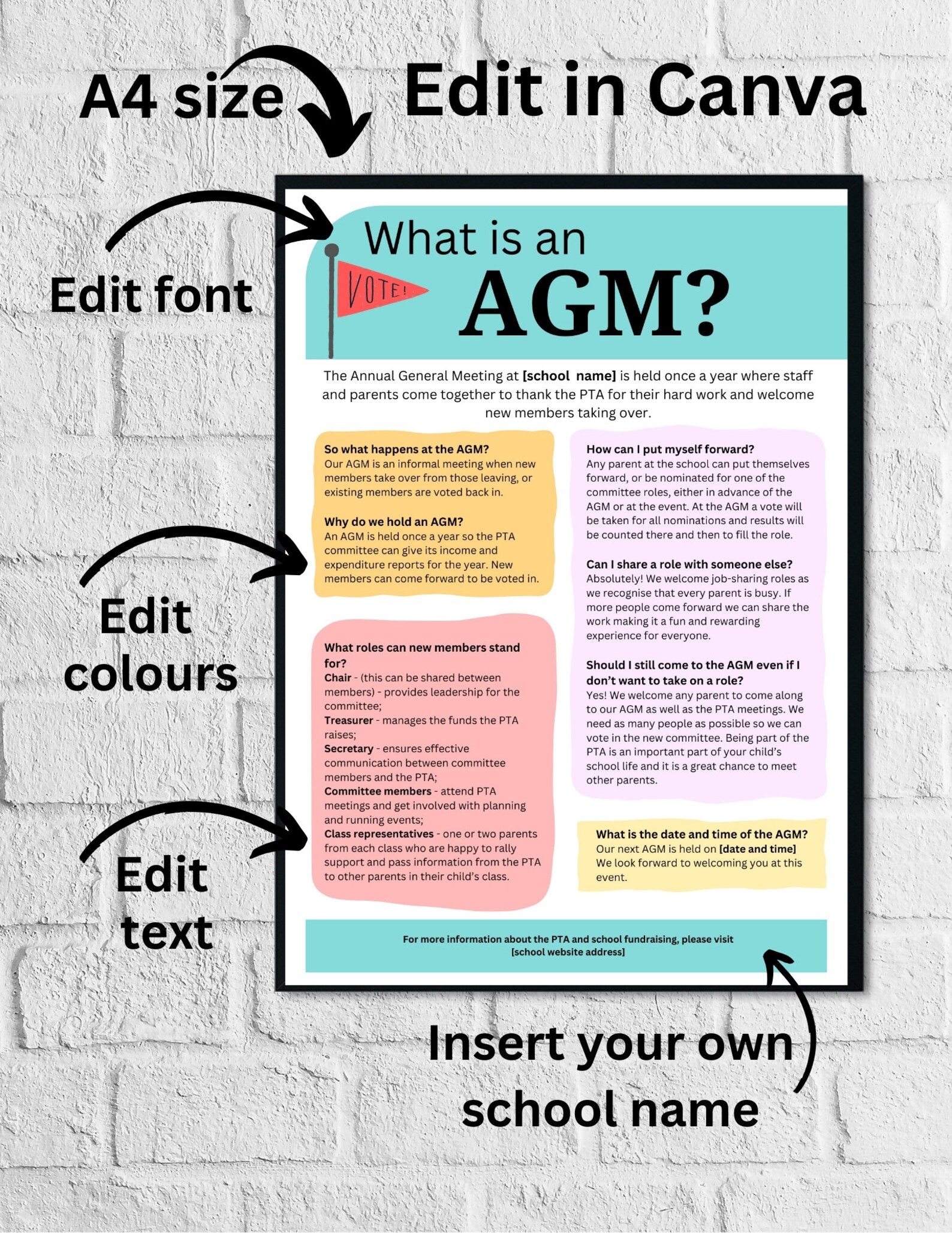 PTA Marketing Poster / What is an AGM / Fully Editable Template for A4 ...
