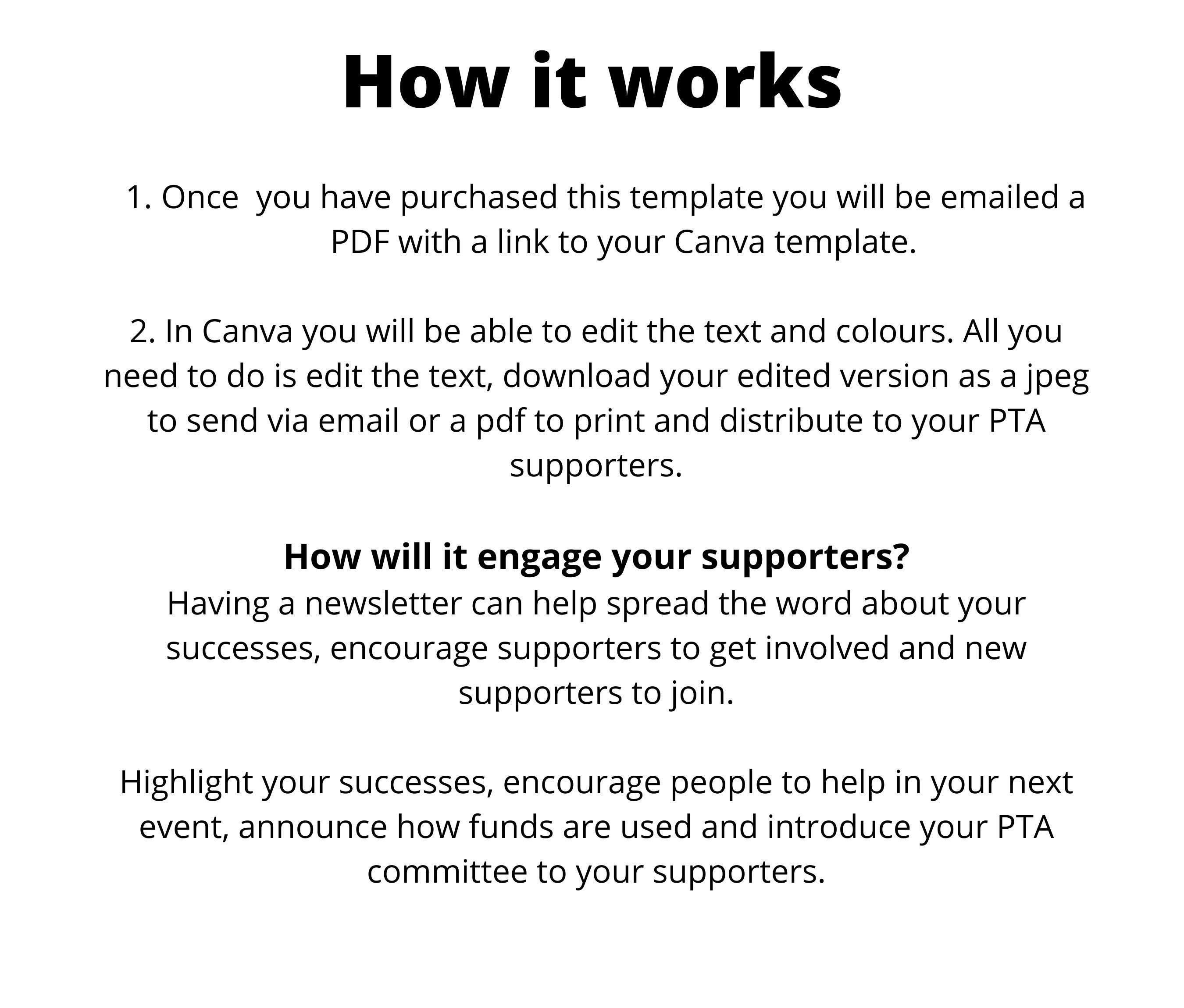 PTA Newsletter Fully Editable Template, Edit in Canva, Instant Download, Printed or Digital, PTA ...