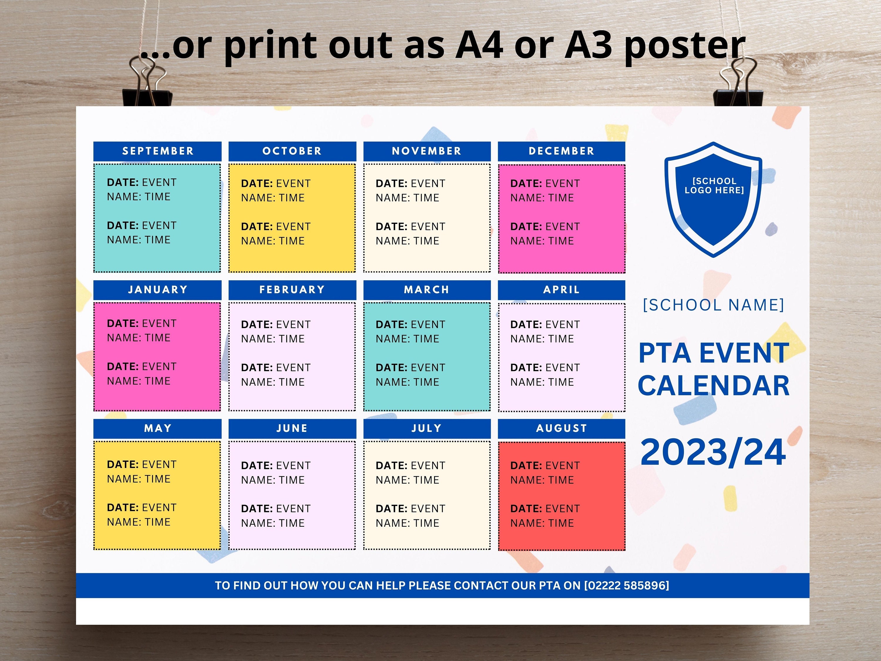 PTA Calendar of Events Flyer / PTA Poster for Monthly Events / Edit ...