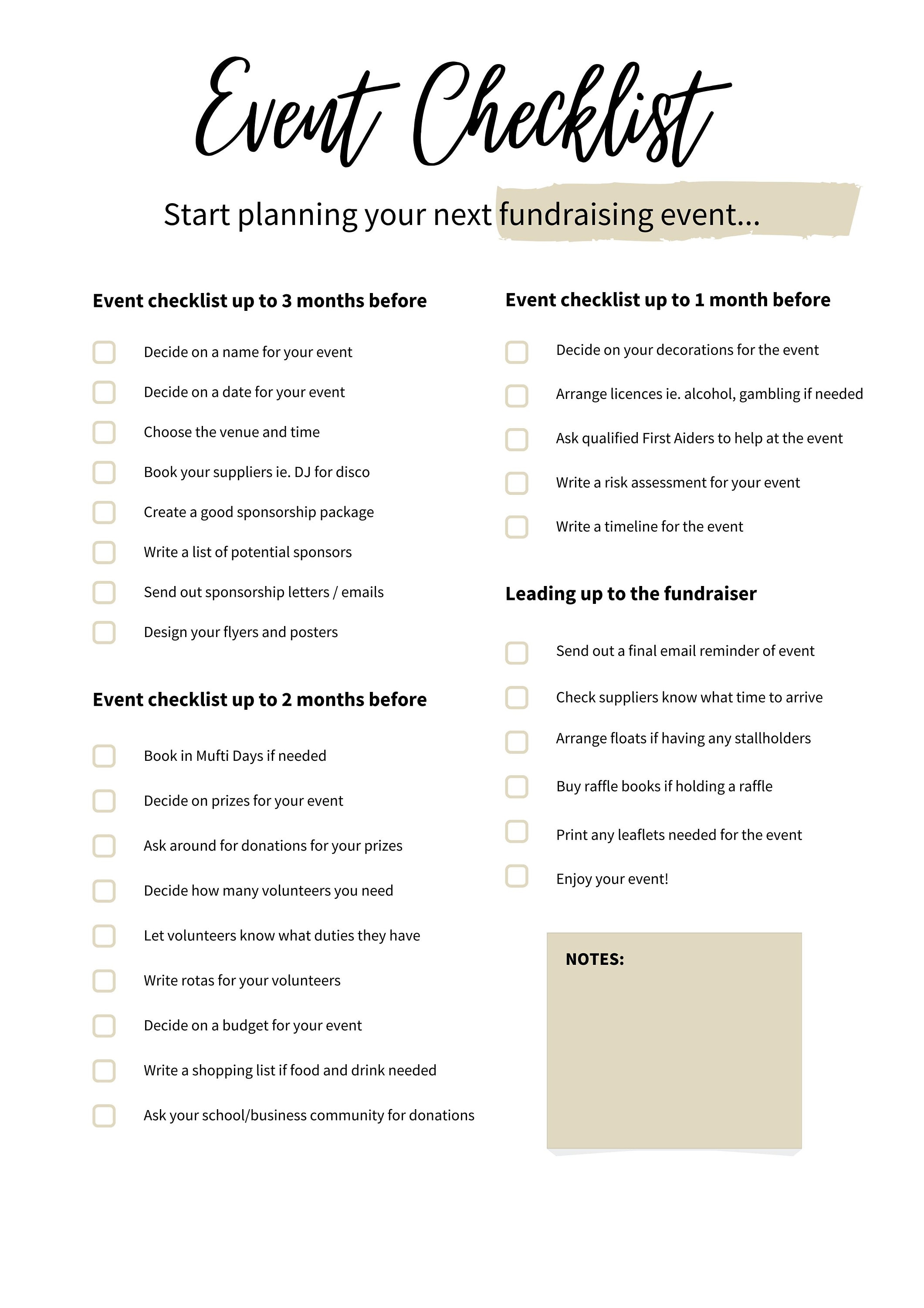 PTA Fundraising Event Checklist / Editable Template / Editable PDF Plus 4 Freebies - Etsy