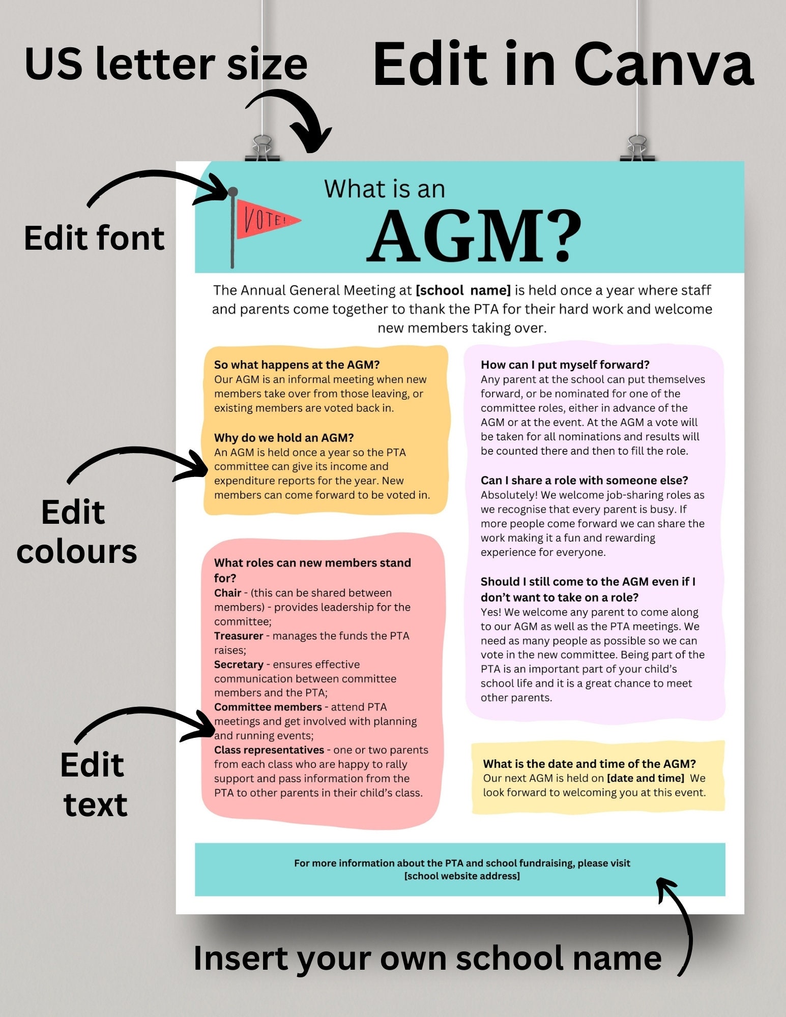 PTA Marketing Poster / What is an AGM / Fully Editable Template for A4 ...