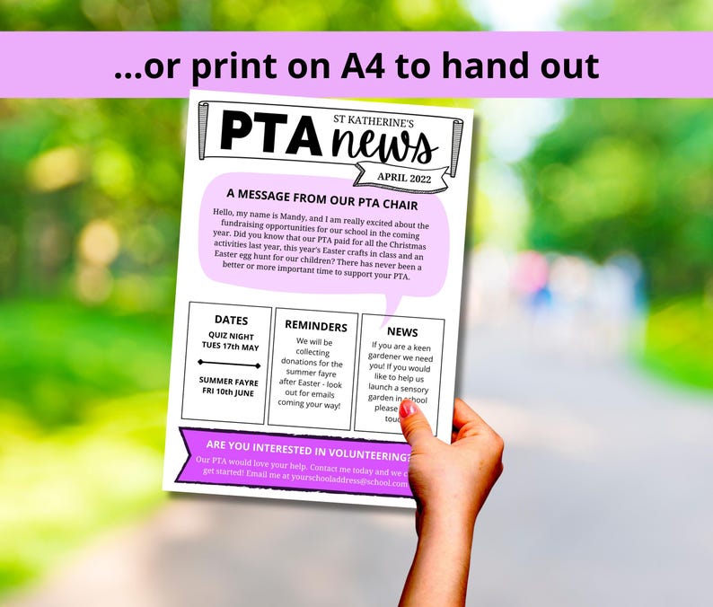 PTA Newsletter Fully Editable Template, Edit in Canva, Instant Download ...