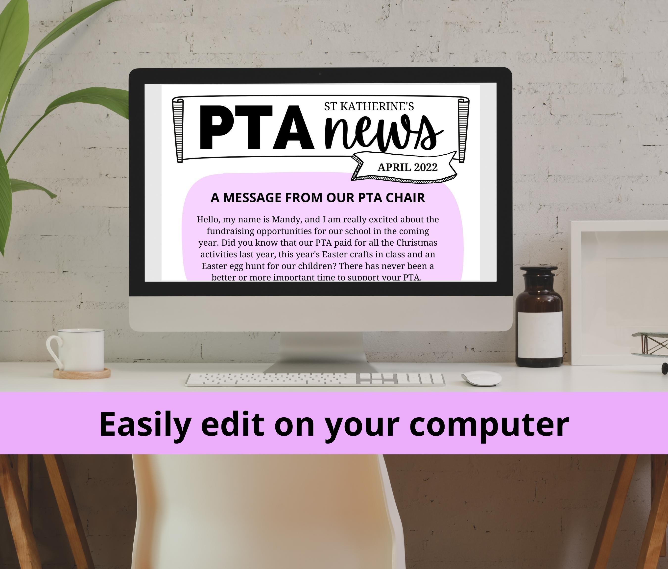 PTA Newsletter Fully Editable Template, Edit in Canva, Instant Download ...