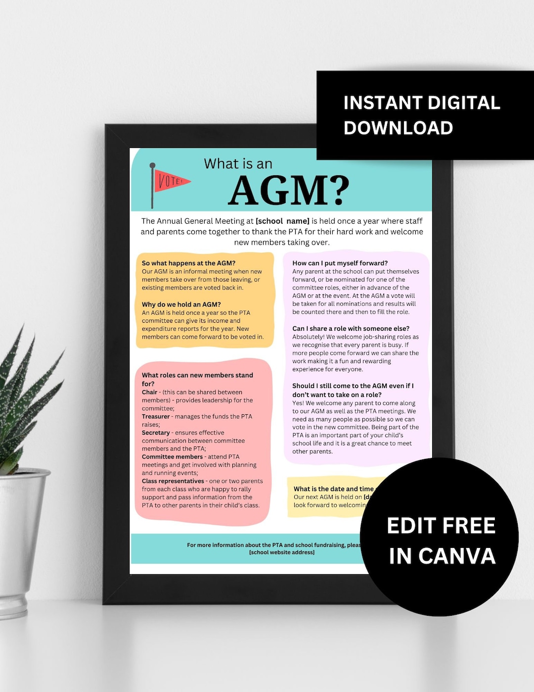 PTA Marketing Poster / What is an AGM / Fully Editable Template for A4 ...