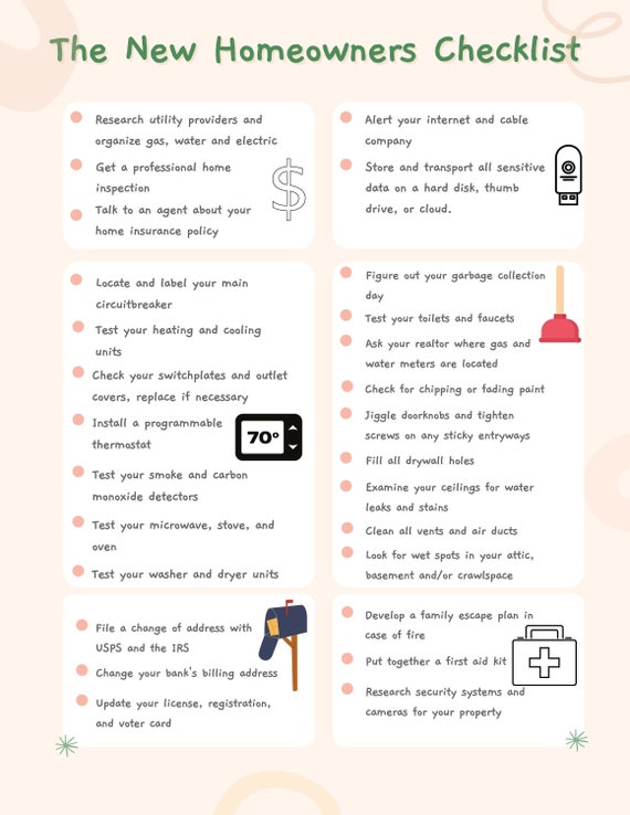 New Home Owners Checklist Real Estate Guide Sellers Guide - Etsy