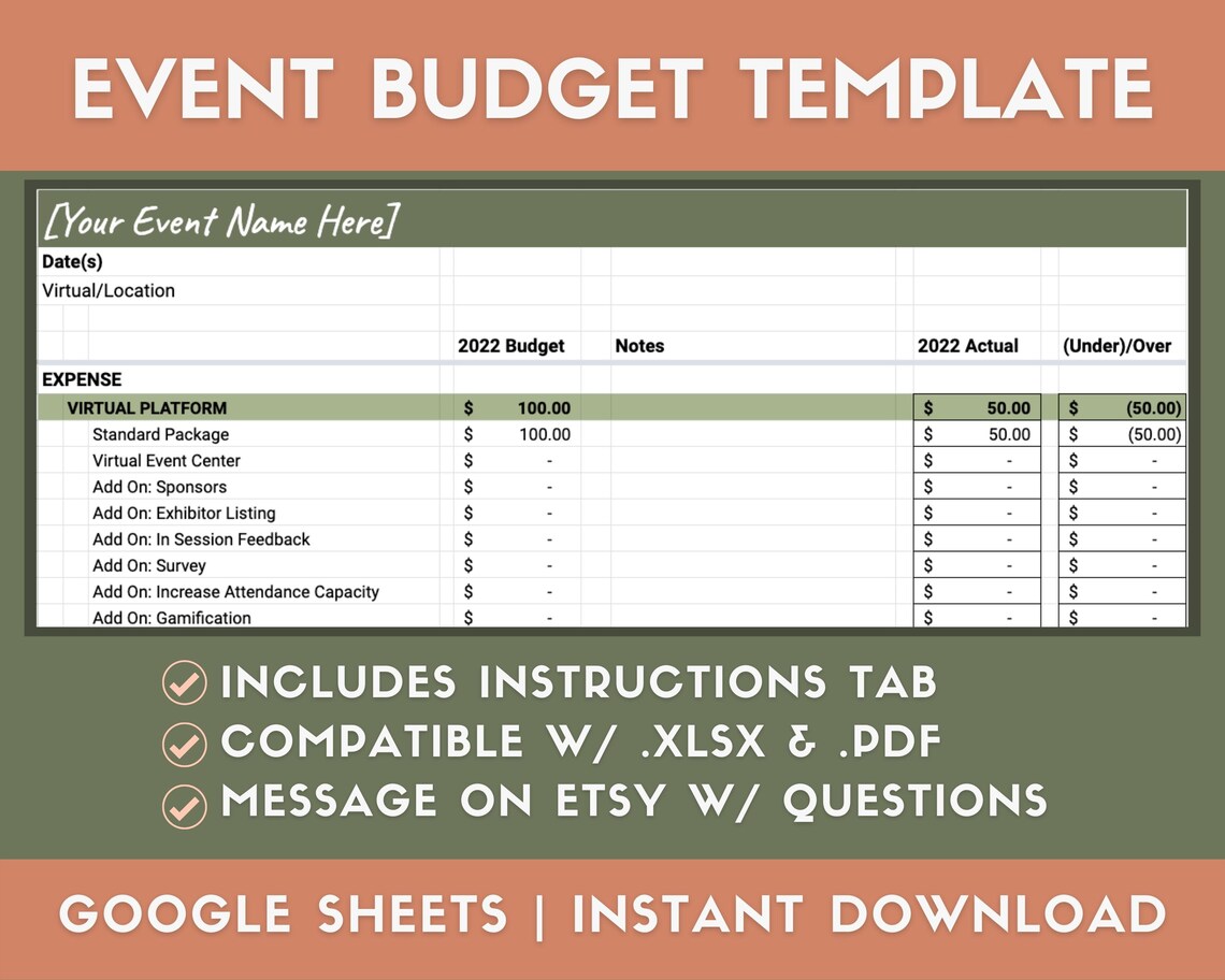 Event Budget Spreadsheet | Virtual Event Budget Spreadsheet | Google ...