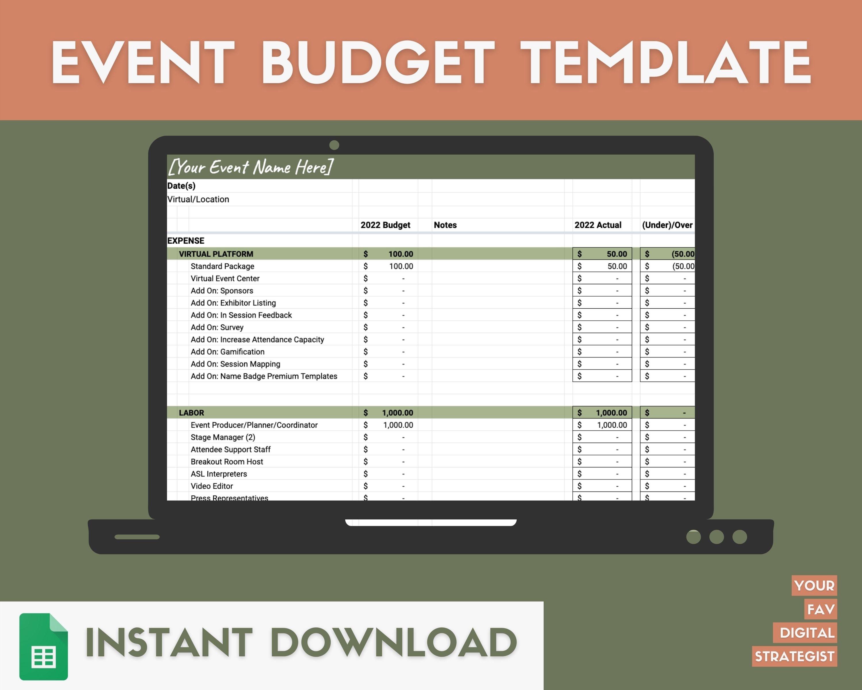 Event Budget Spreadsheet | Virtual Event Budget Spreadsheet | Google ...
