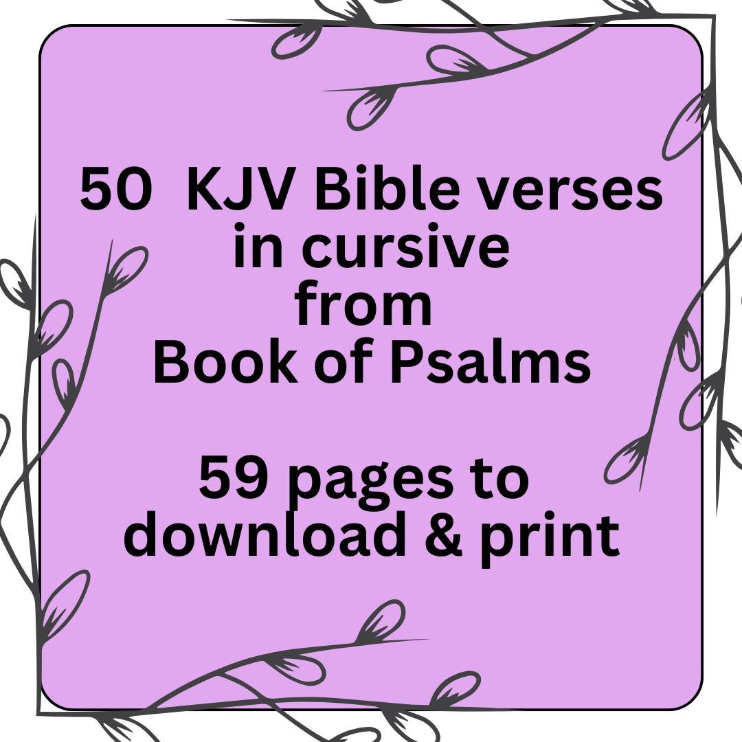 Cursive Copywork Book, 50 Psalms KJV, Homeschool Handwriting (digital ...