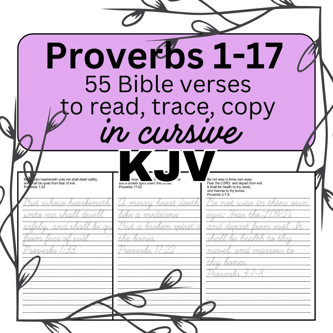 Cursive Copywork Book, 55 Proverbs KJV Bible Verses, Scripture Tracing ...