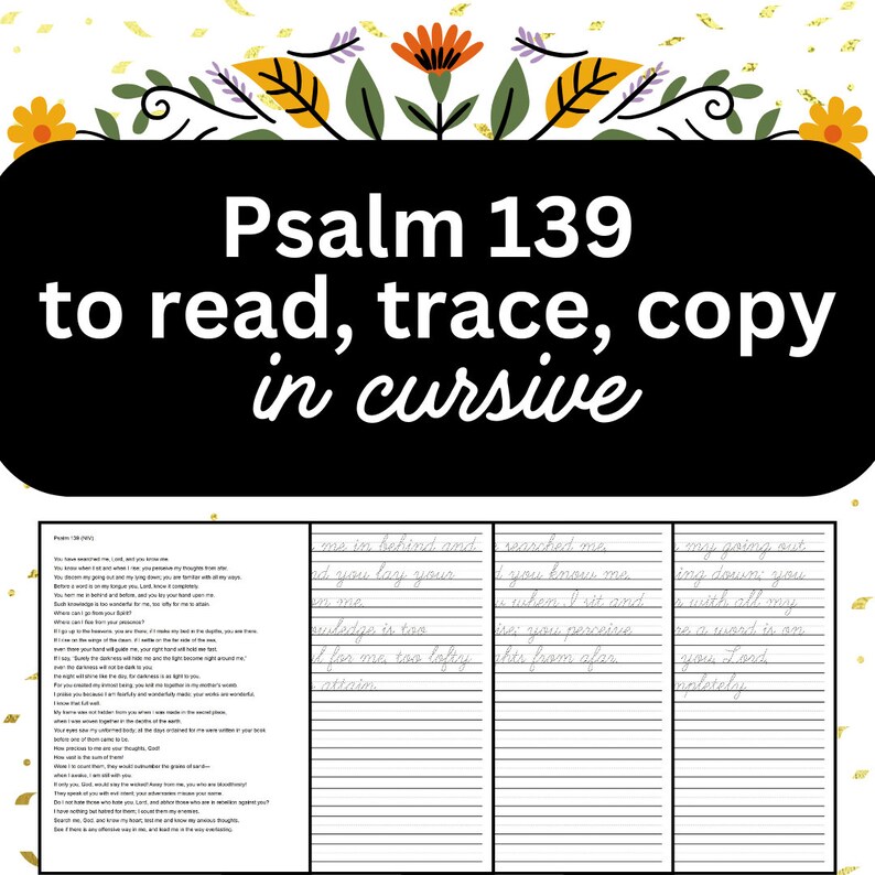 Cursive Copywork Book Psalm 139 NIV Bible Verses Scripture Tracing ...